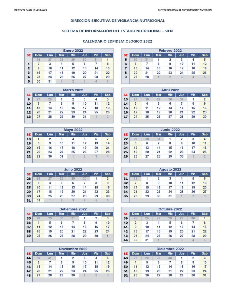 Calendario Epidemiologico 2022 | PDF