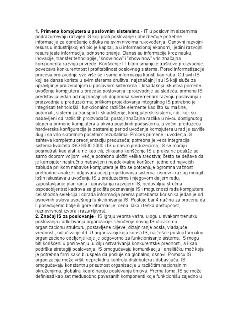 Osnovi Menadzment Informacionih Sistema Skripta | PDF