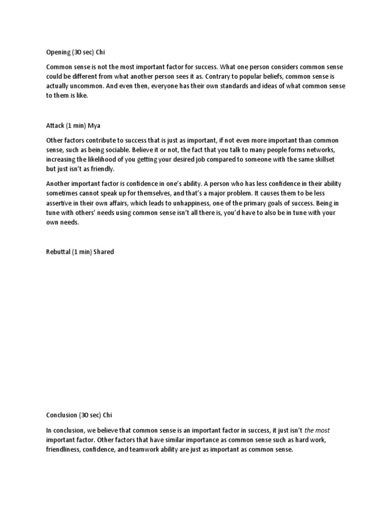 Speed Debate Common Sense in Success | PDF | Career & Growth | Self ...