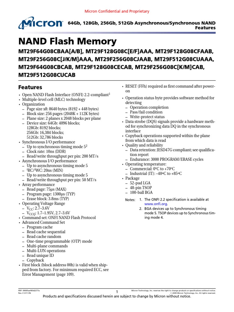 MT29F64G08CBAAA Micron | PDF | Flash Memory | Input/Output