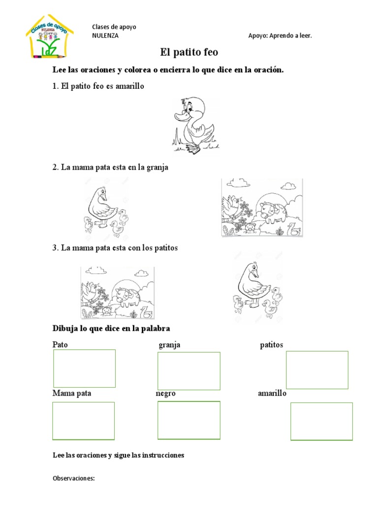 Actividades de Lectura: El Patito Feo | PDF | Artes del Lenguaje y ...
