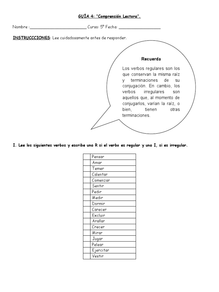 Clasificación de Verbos: Regular e Irregular | PDF | Verbo