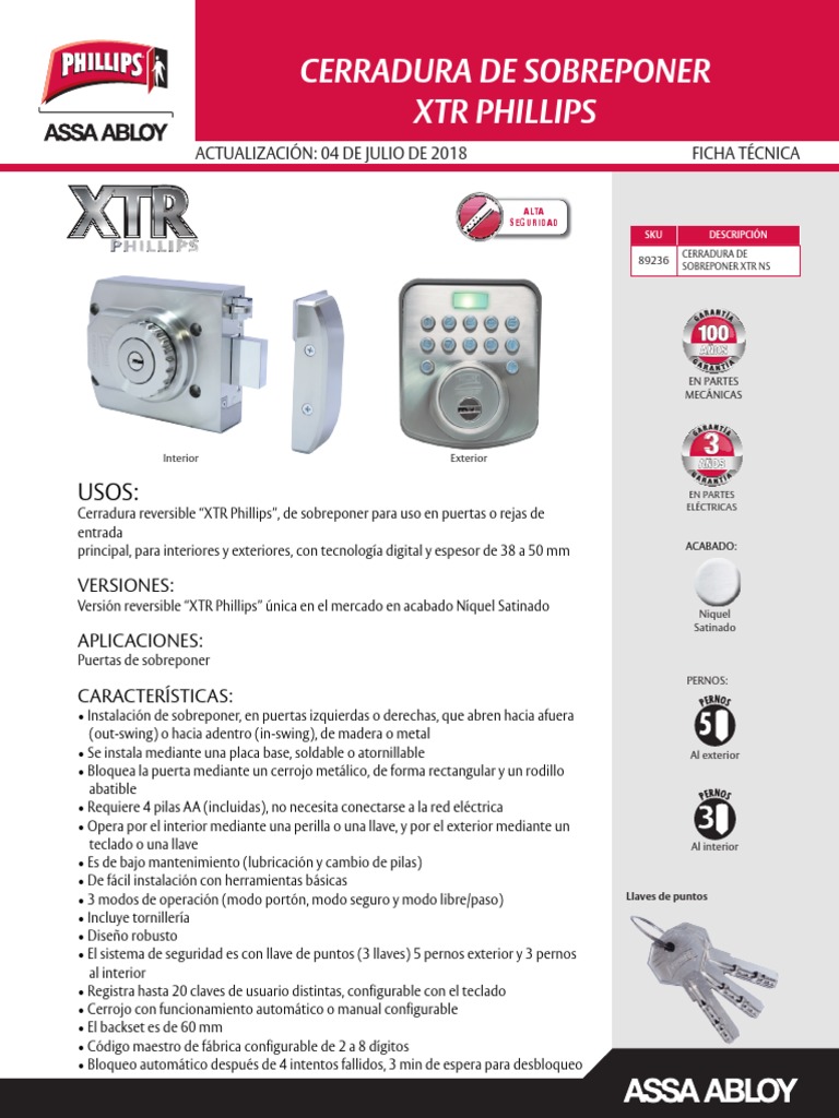 Ficha Teìcnica XTR PHILLIPS | PDF | Tornillo | Bienes manufacturados
