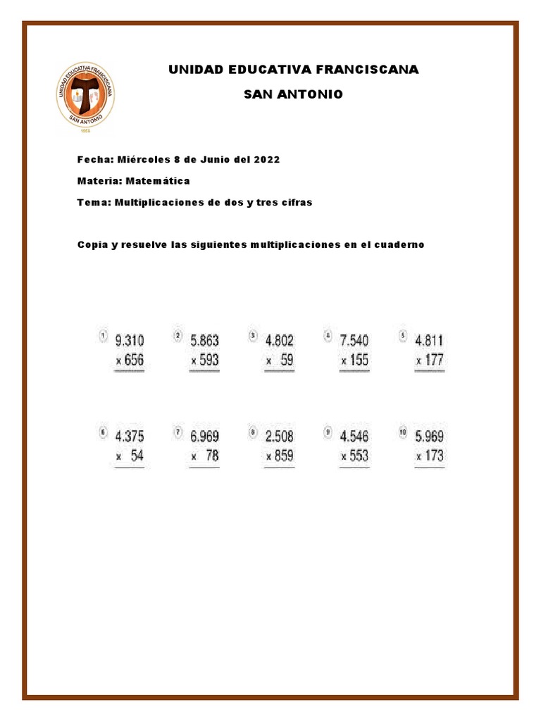 1654728434.288759 Multiplicaciones de Dos y Tres Cifras | PDF