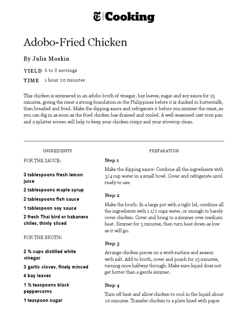 Adobo-Fried Chicken Recipe - NYT Cooking | PDF | Food And Drink ...