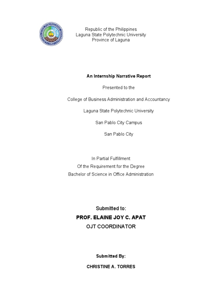 An Internship Narrative Report: Prof. Elaine Joy C. Apat | PDF ...