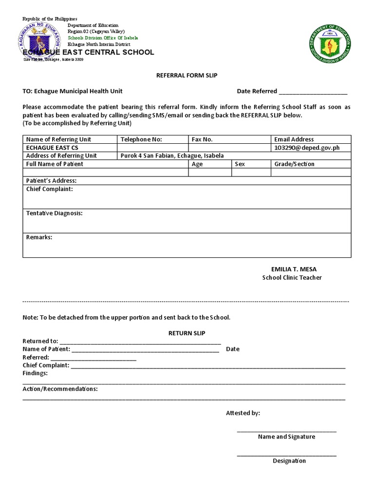 REFERRAL FORM SLIP - Docx GRADE 6 | PDF | Public Services | Health Sciences