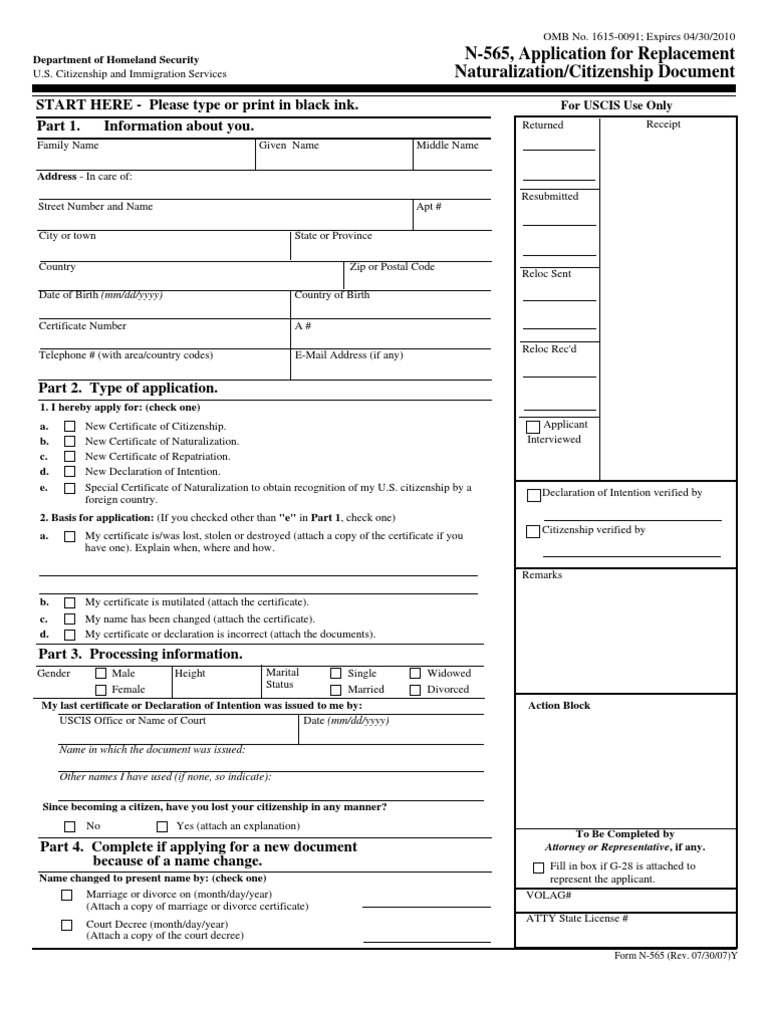 Application for Replacement of Naturalization or Citizenship Document ...