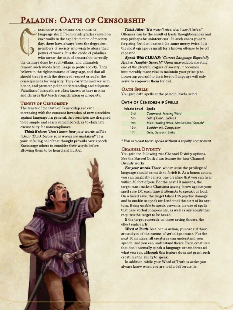 Paladin - Oath of Censorship | PDF | Wizards Of The Coast