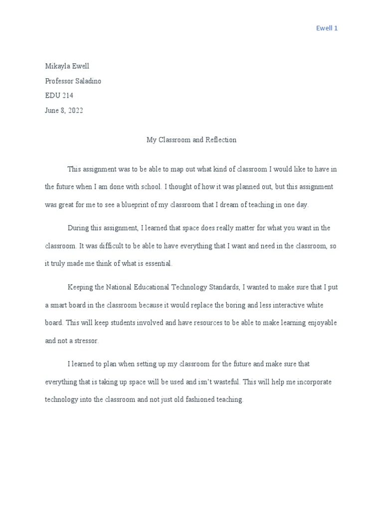 My Classroom and Reflection | PDF