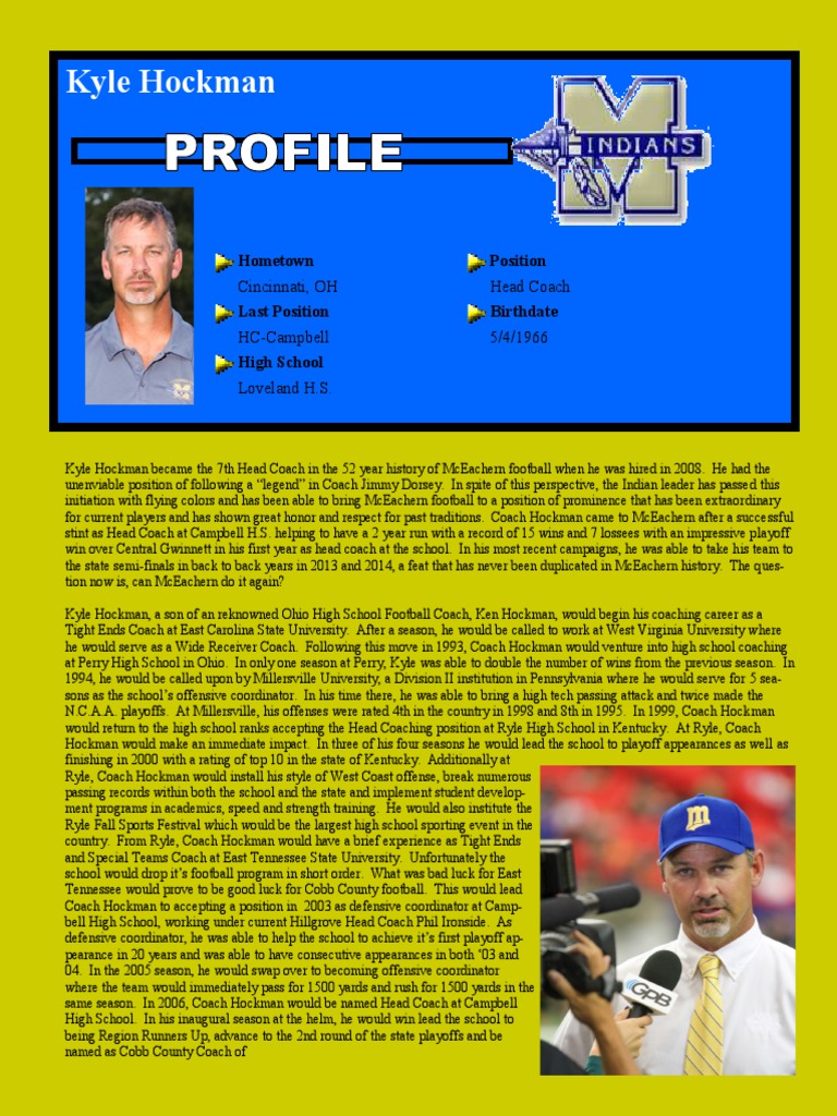 Kyle Hockman: Hometown Position Last Position Birthdate High School ...