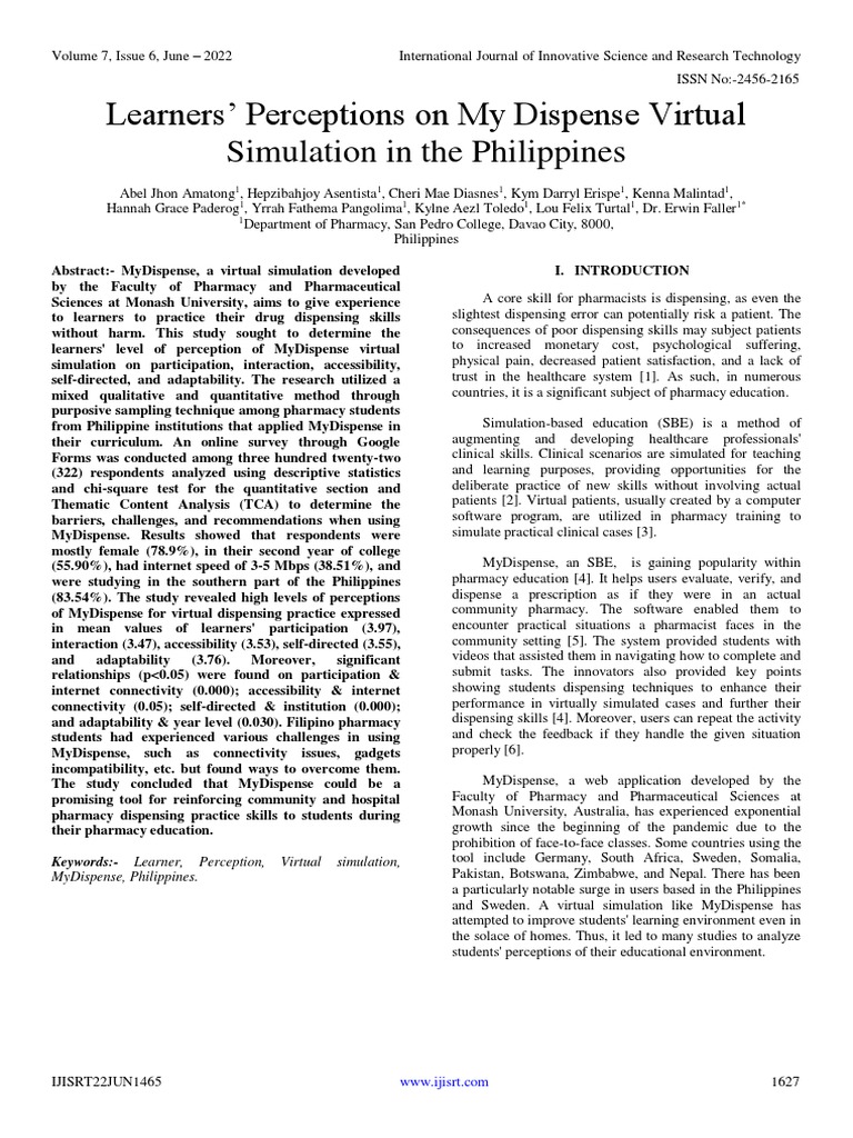 Learners' Perceptions On My Dispense Virtual Simulation in The ...