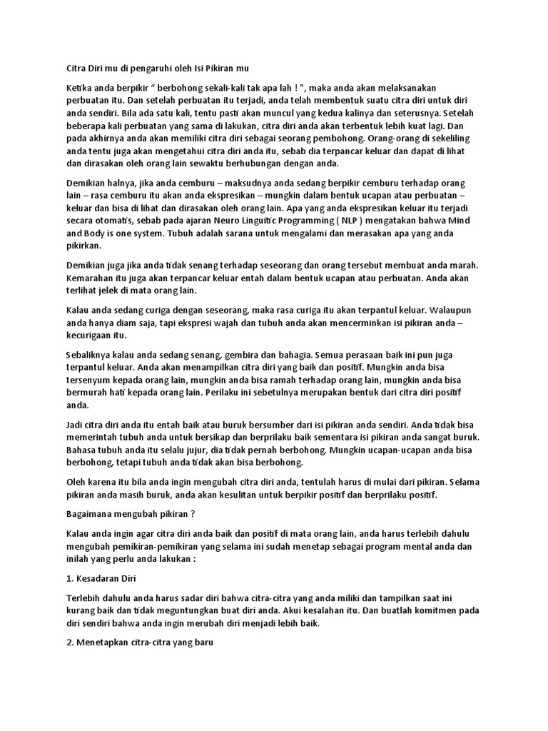 Citra Diri dan Pengaruh Pikiran | PDF | Pengembangan Diri
