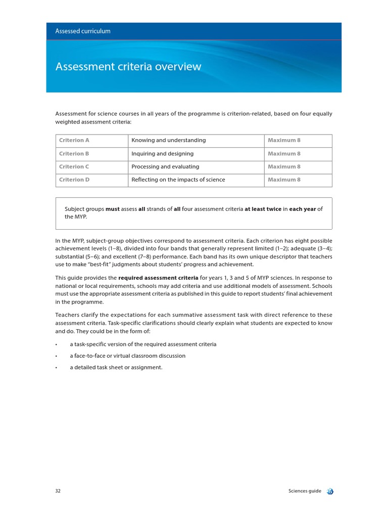 MYP Science Assessment Criteria Overview | PDF | Scientific Method ...