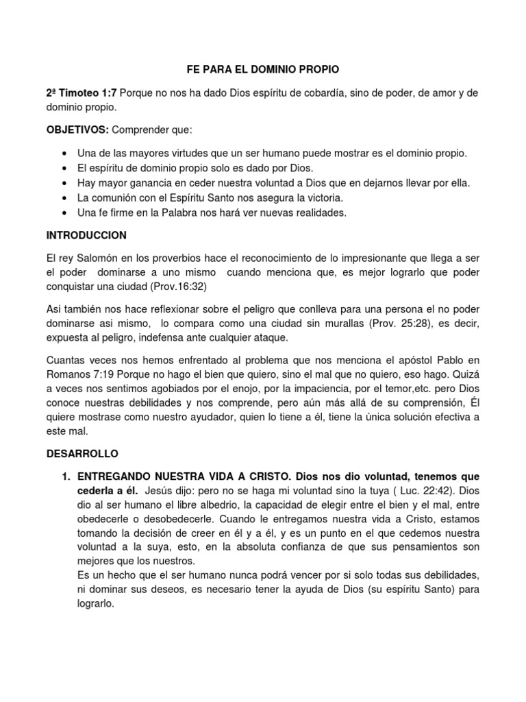 Fe para El Dominio Propio - Leccion | PDF | Jesús | espíritu Santo