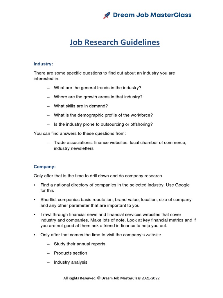 Job Research Guidelines | PDF | Career & Growth | Finance & Money ...