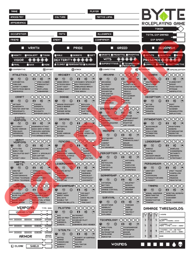 Byte - Character Sheet | PDF | Ballistics | Warfare