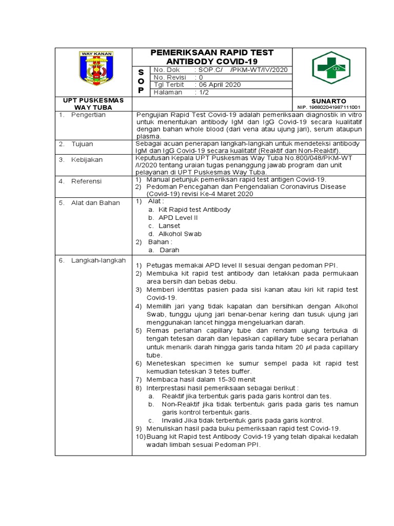 SOP Rapid Test Antibody Covid-19 | PDF