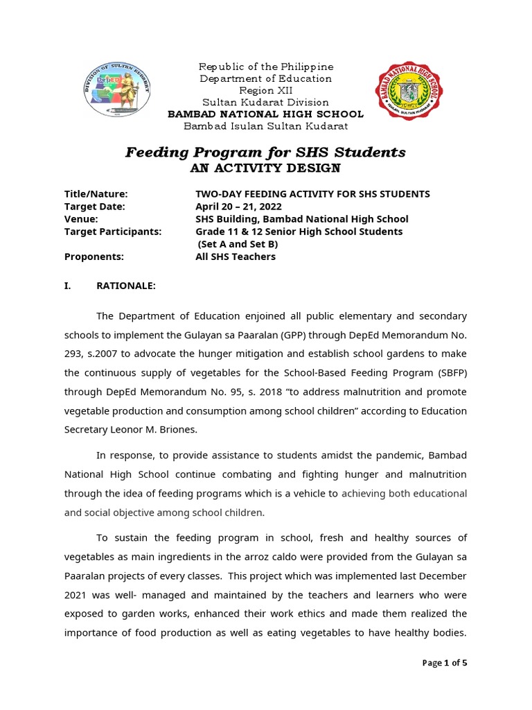 Activity Design For Feeding Program (Repaired) 11 | PDF | Malnutrition ...