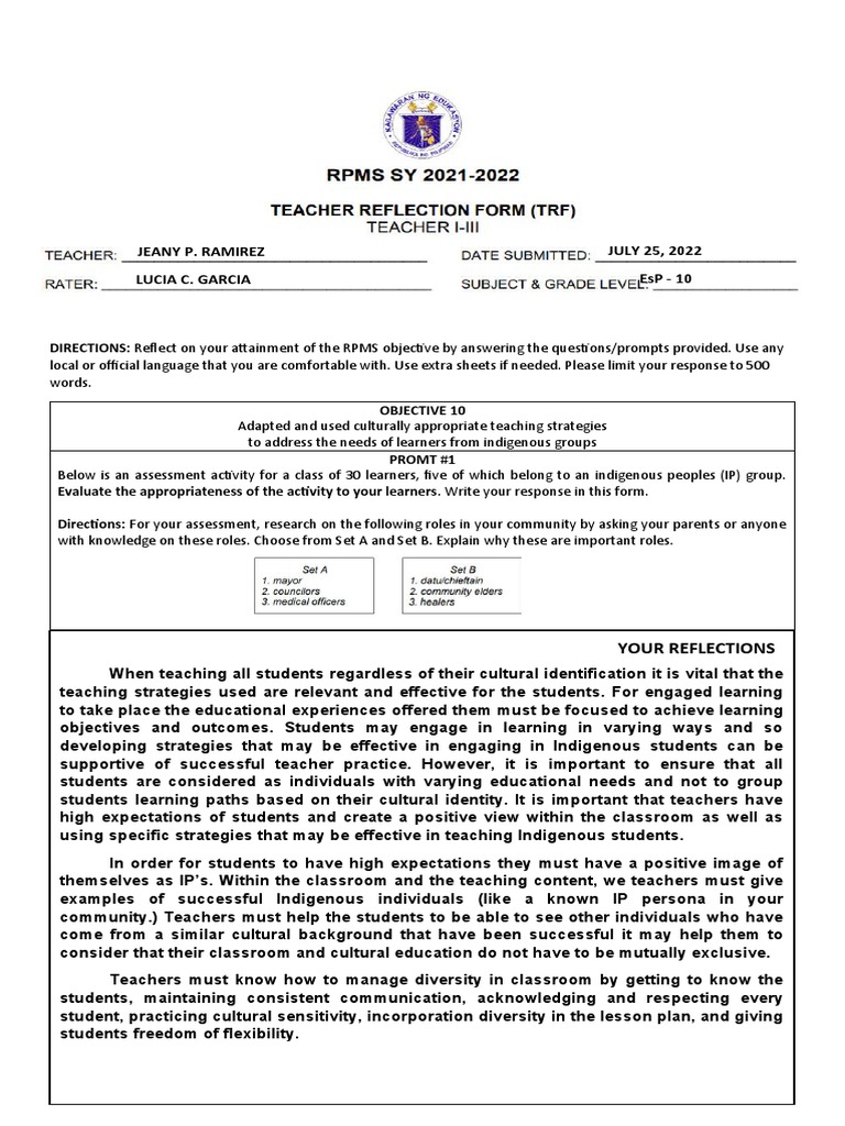 TRF Objective 10 | PDF | Lesson Plan | Educational Assessment