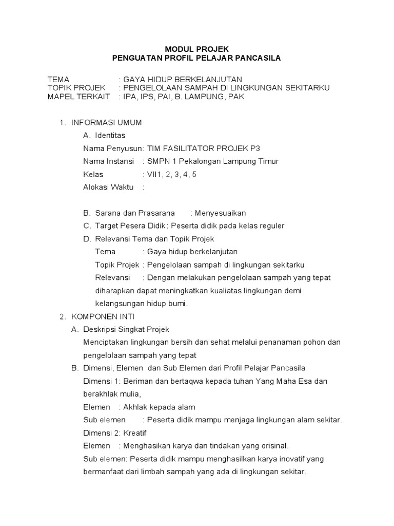 Modul Projek Gaya Hidup | PDF