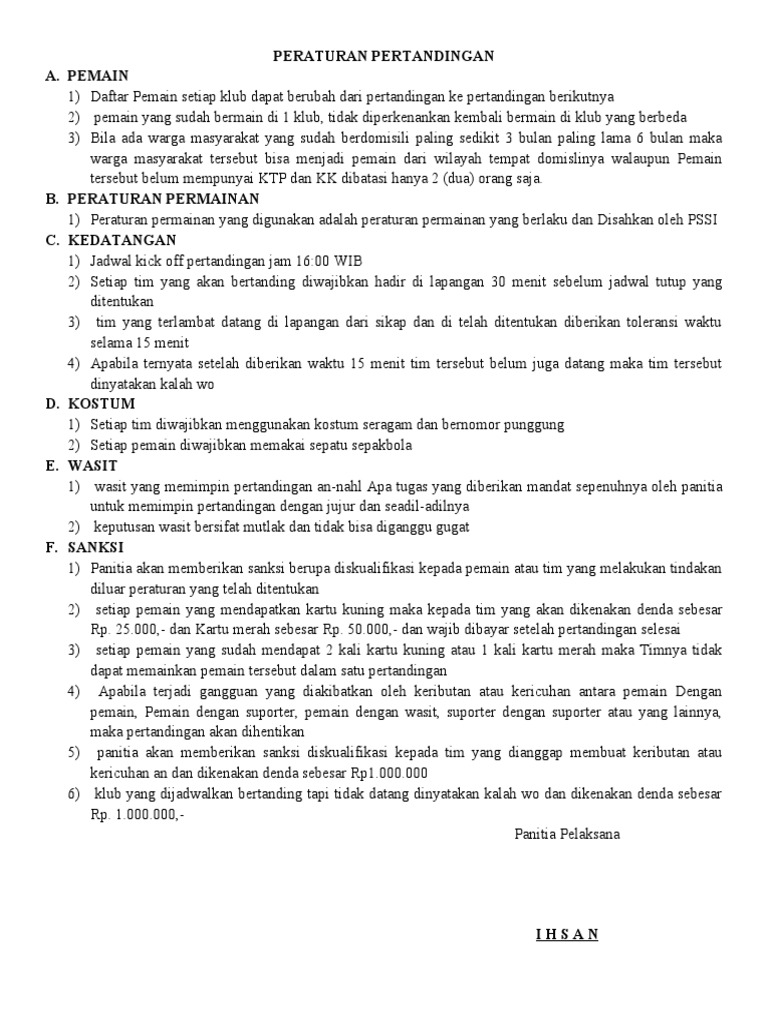Aturan dan Peraturan Pertandingan Sepakbola | PDF