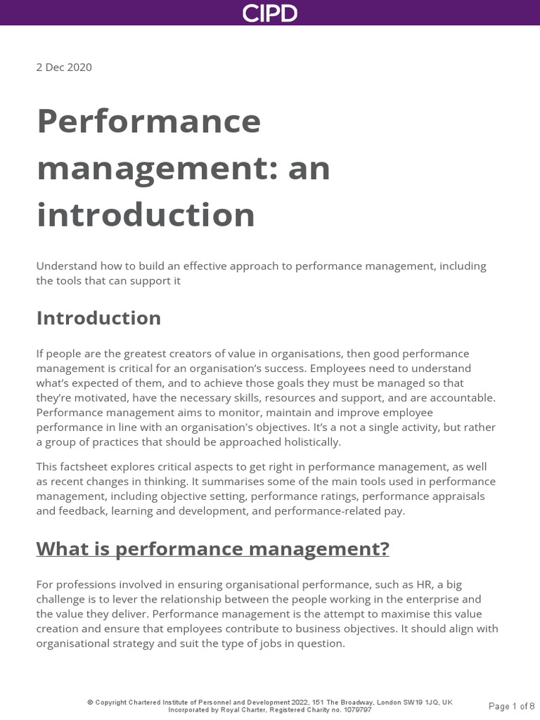 01 - CIPD. (2020) - Performance Management An Introduction | PDF ...
