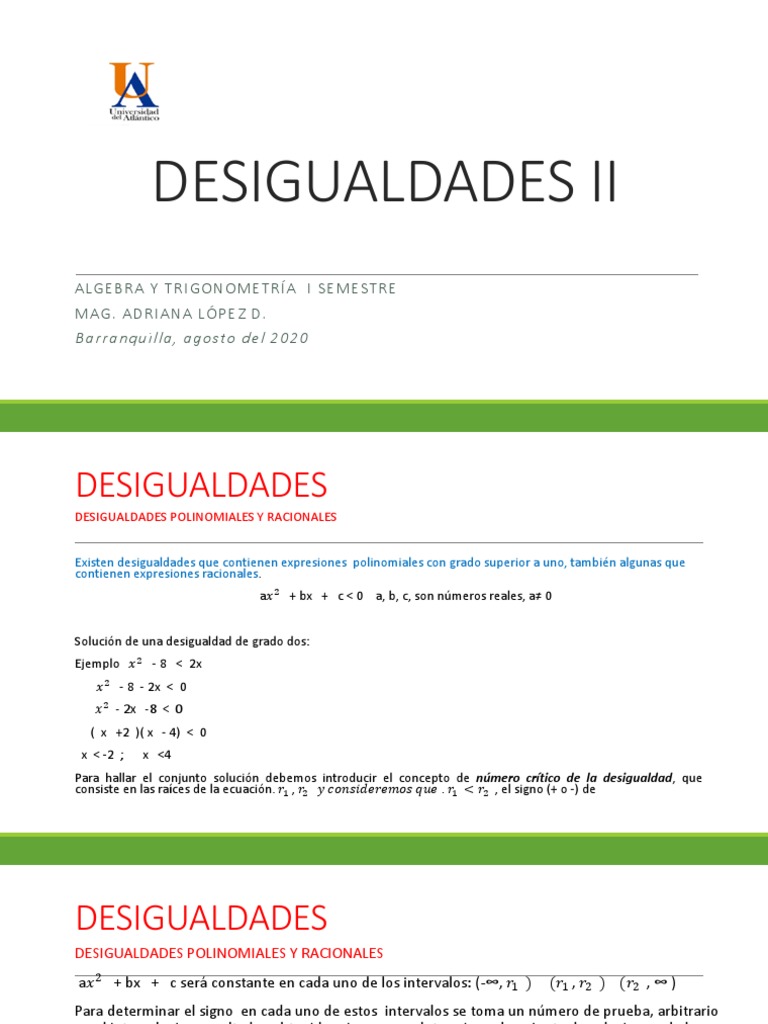 Desigualdades Ii | PDF | Desigualdad (Matemáticas) | Intervalo (Matemáticas)