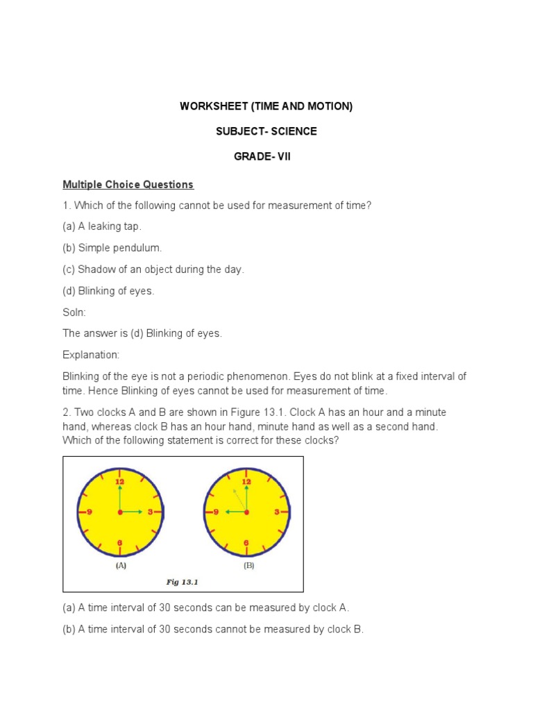 Worksheet (Time and Motion) Answer Key | PDF | Speed | Clock