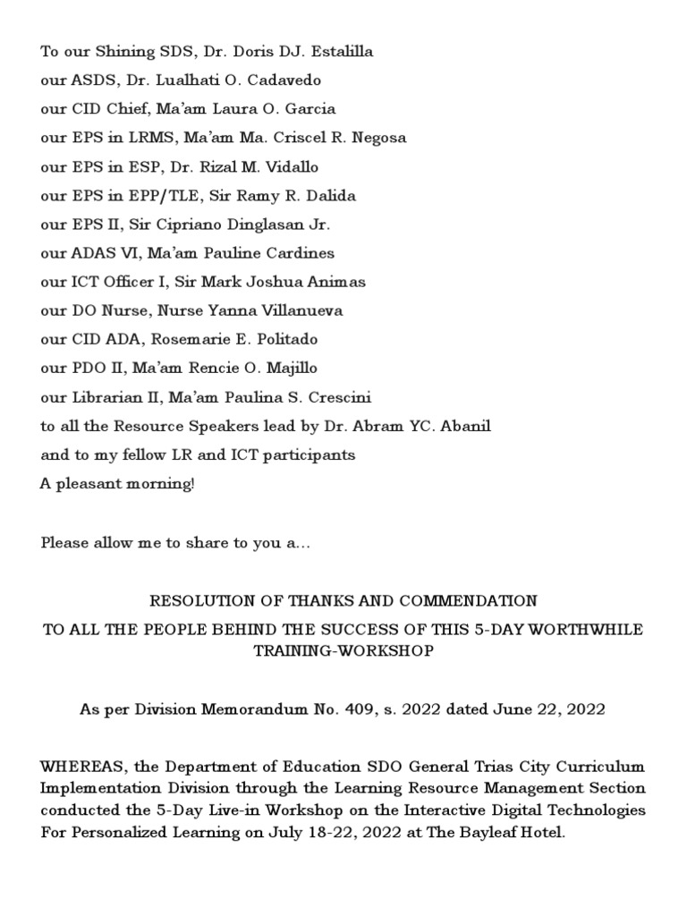 Resolution of Thanks | PDF | Cognition | Behavior Modification