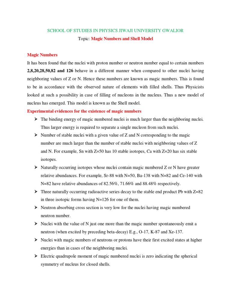 Magic Number and Shell Model | PDF | Atomic Nucleus | Neutron