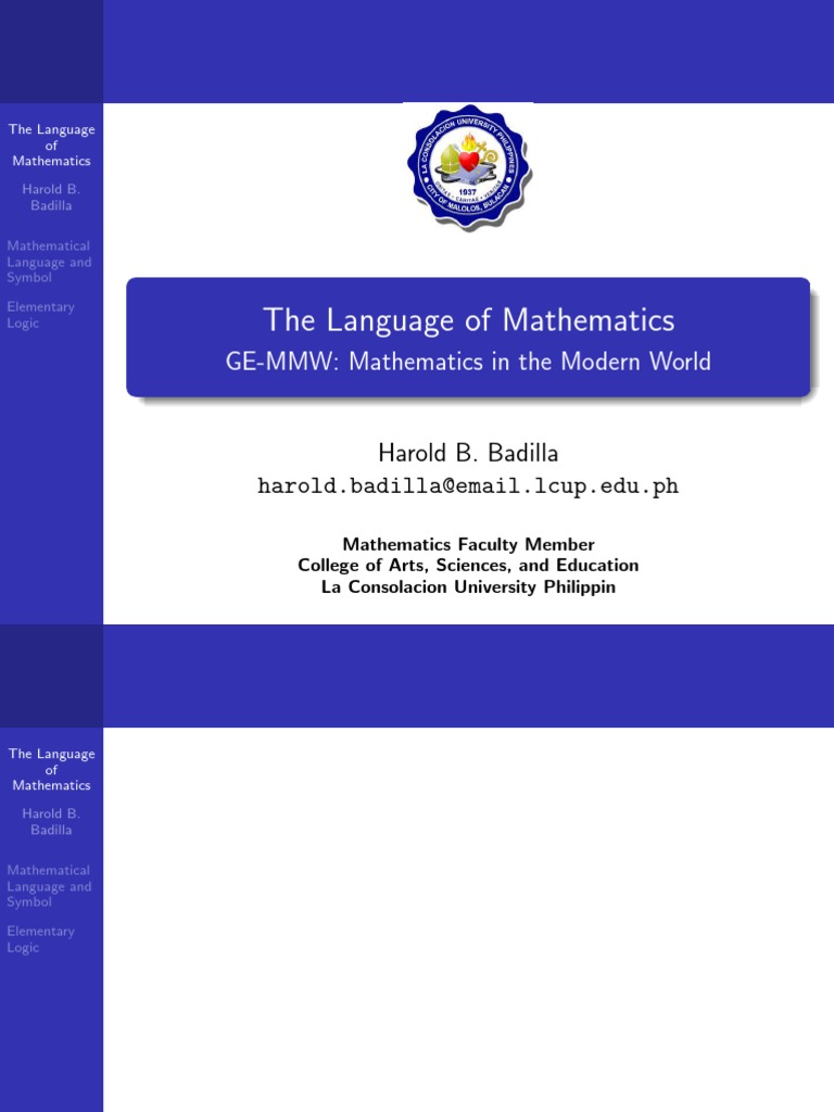 2 The Language Of Mathematics Pdf If And Only If Syntax Logic 1633