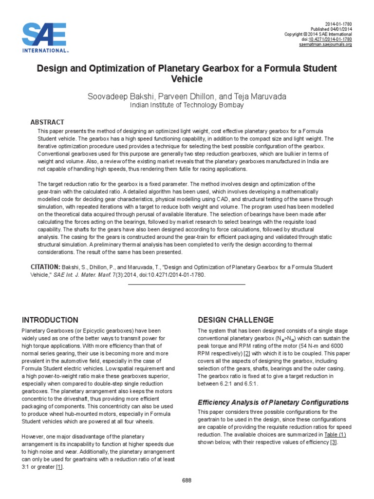 Design and Optimization of Planetary Gearbox For A Formula Student ...