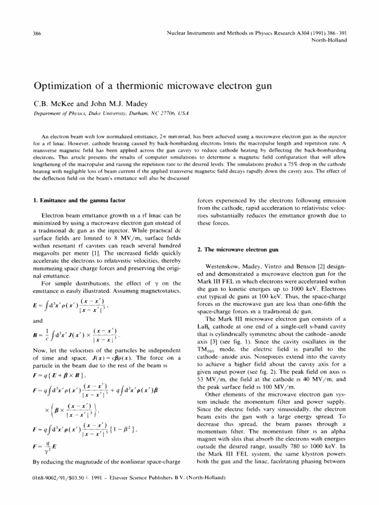 Optimization of A Thermionic Microwave Electron Gun: C.B. Mckee and ...