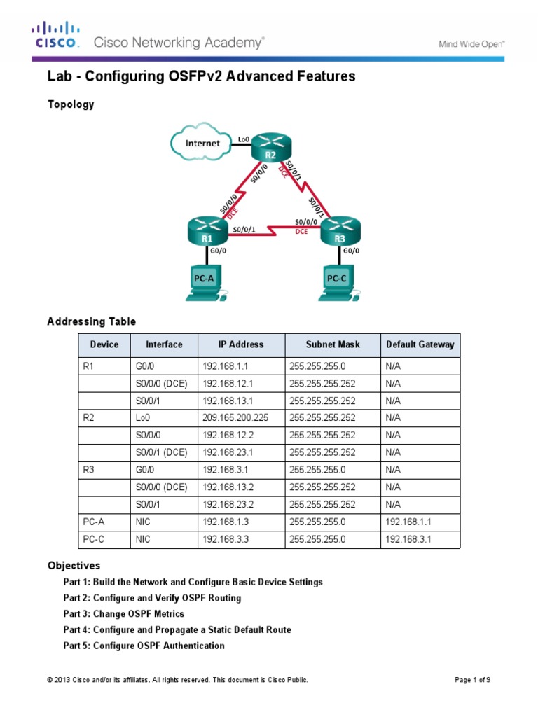 Practica7 - Configuring OSPFv2 Advanced Features | PDF | Router (Computing) | Computing