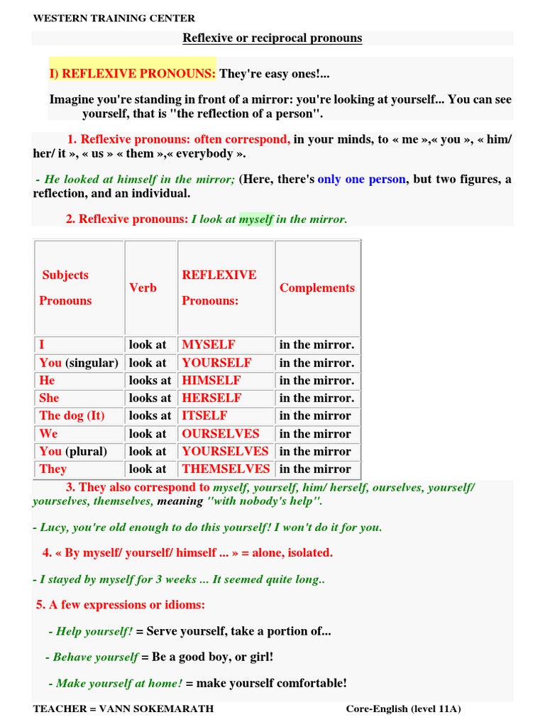 Reflexive or Reciprocal Pronouns | PDF | Pronoun | Language Families