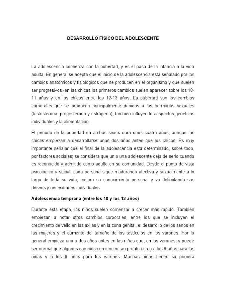 Desarrollo Físico Del Adolescente | PDF | Adolescencia | Pubertad