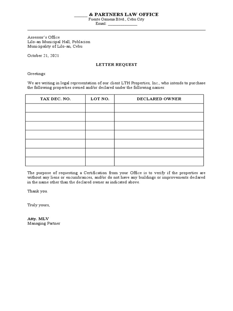 Letter Request - Assessor | PDF