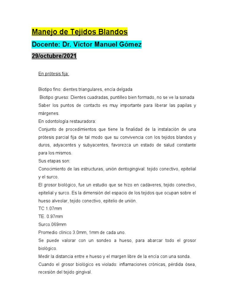 Notas de Manejo de Tejidos Blandos | PDF | Dentadura postiza | Anatomía