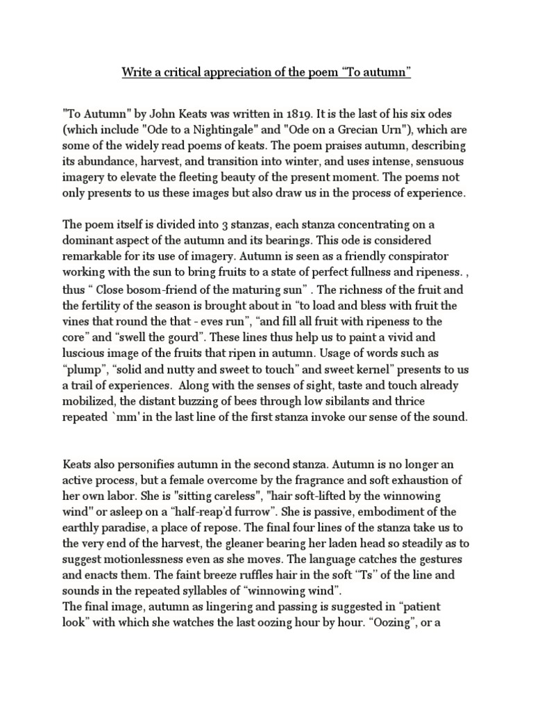 An Analysis of John Keats's Poem 'To Autumn': Appreciating the Poem's ...