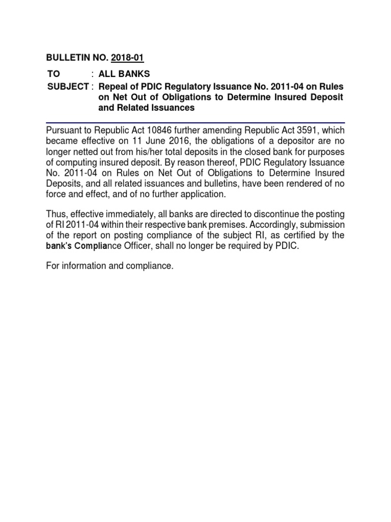 PDIC Bulletin 2018 01 | PDF