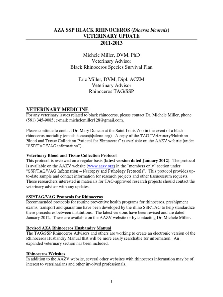 AZA SSP BLACK RHINOCEROS (Diceros Bicornis) Veterinary Update 2011-2013 ...