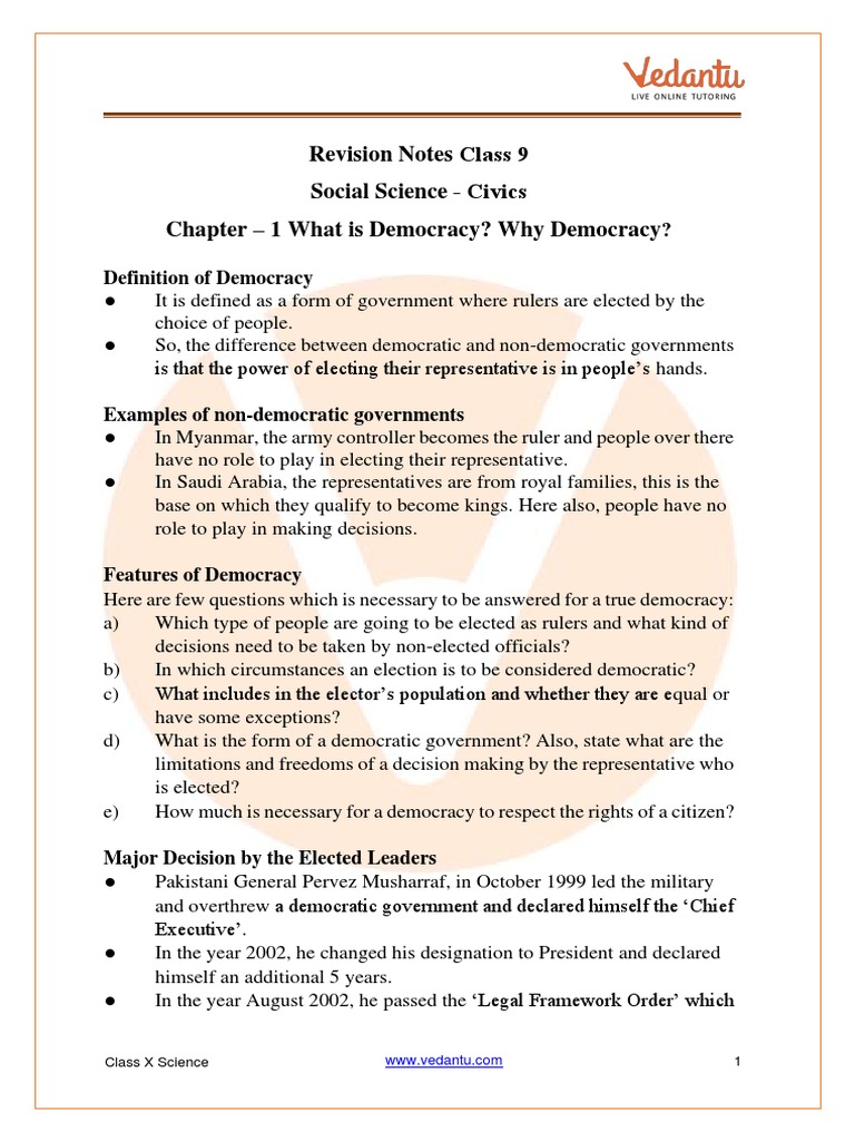 CBSE Class 9 Political Science (Civics) Chapter 1 Notes - What Is ...