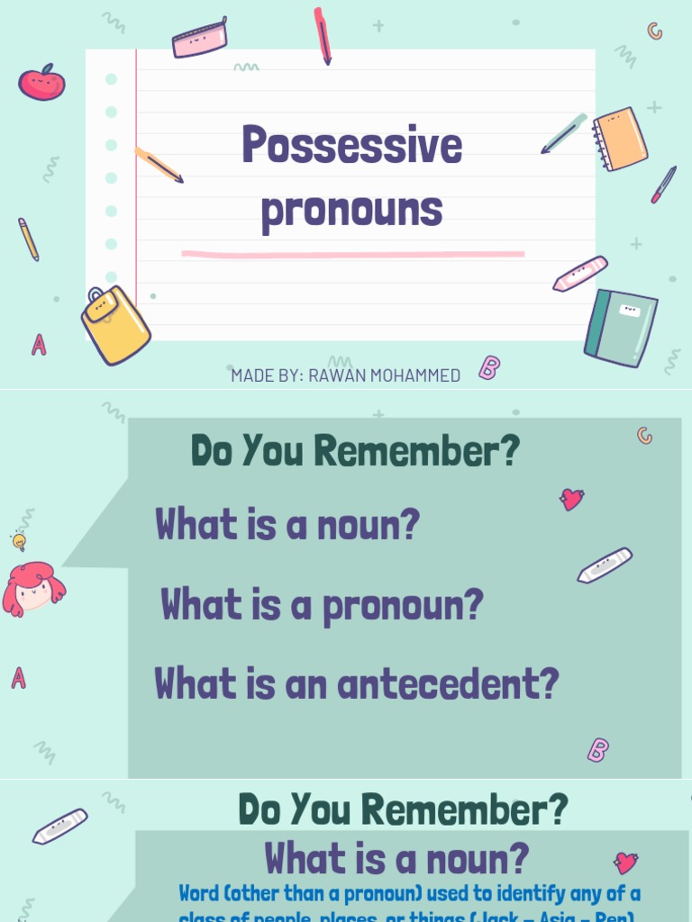 Possessive Pronouns Grade 5 | PDF | Pronoun | Grammatical Number