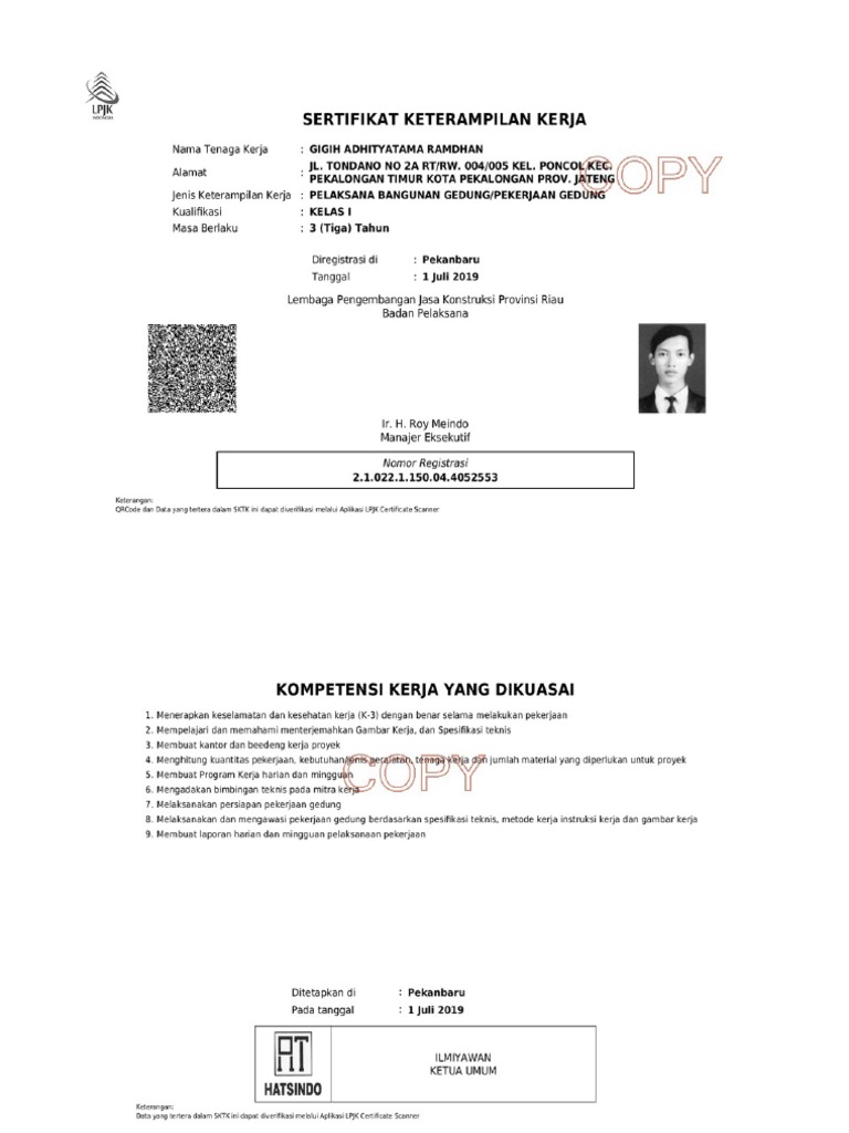 SKT Pel Bangunan Gedung 022 SMK GIGIH ADHITYATAMA RAMDHAN Asli - Bisa Kasih Balik Evan | PDF