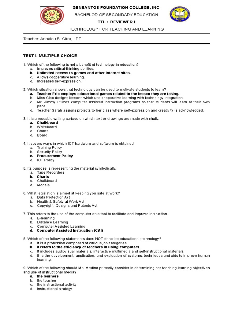 TTL 1 Reviewer I | PDF | Educational Technology | Learning