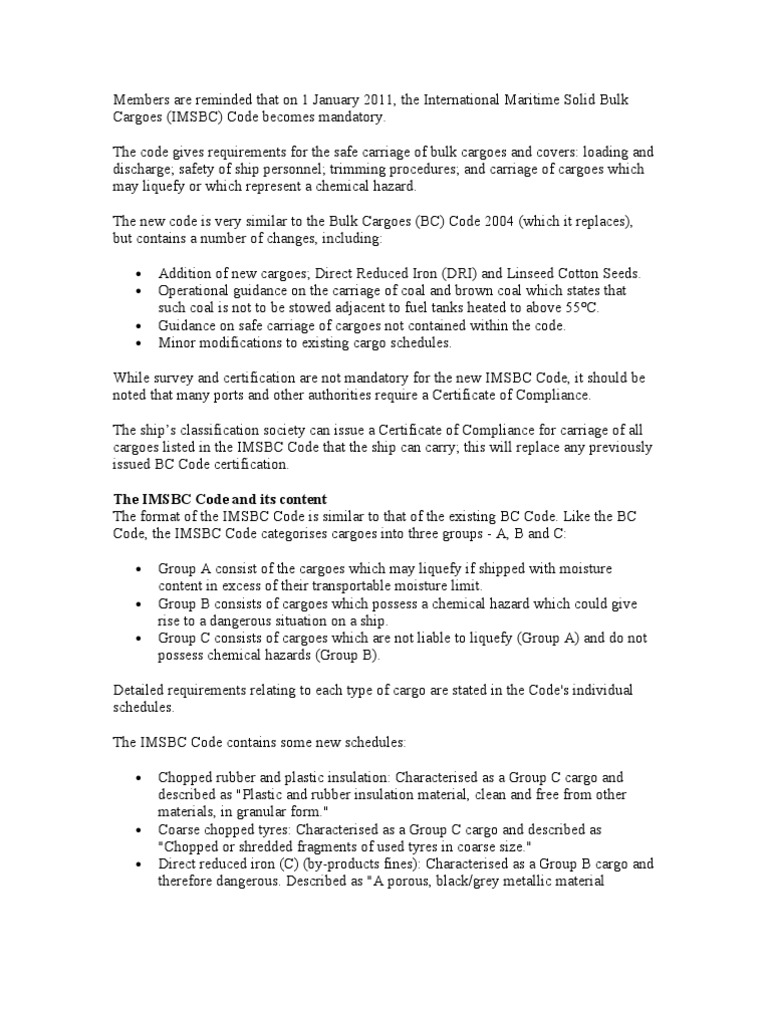 The IMSBC Code and Its Content | PDF | Cargo | Cottonseed