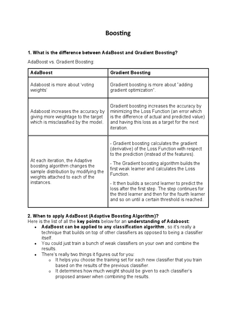 Boosting: 1. What Is The Difference Between Adaboost and Gradient ...