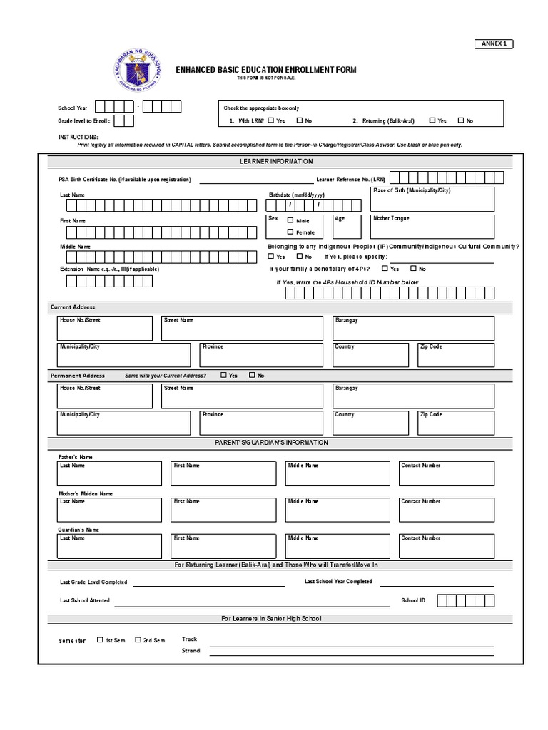 Enhanced Basic Education Enrollment Form | PDF | Learning