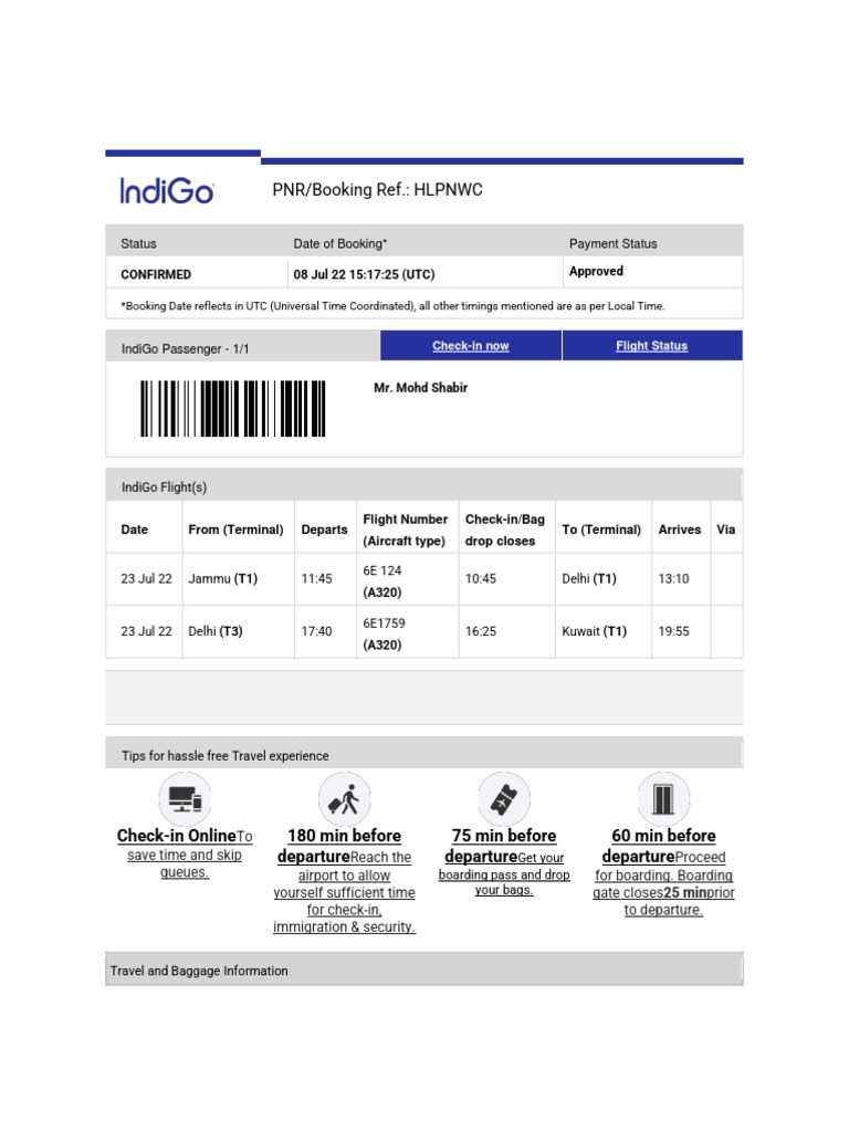 PNR/Booking Ref.: HLPNWC: Status Date of Booking Payment Status | PDF ...